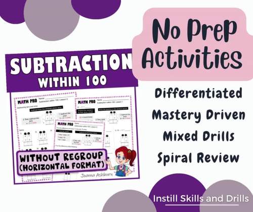 Subtraction within 100 without Regrouping Horizontal Format Practice ...