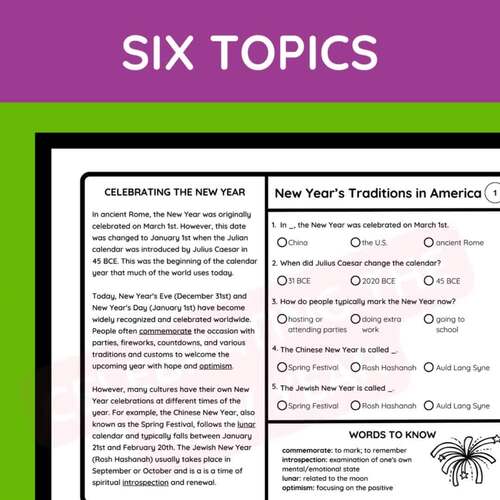 New Year's Traditions in America - Reading and Writing Pack - January