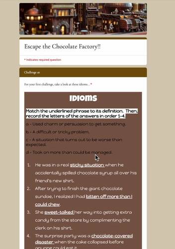 Digital ELA ESCAPE ROOM - Escape the Chocolate Factory | TPT