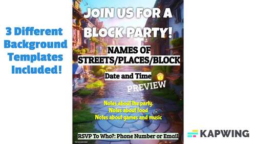 Block Party Neighborhood Invitations THREE templates EDIT ON GOOGLE SLIDES