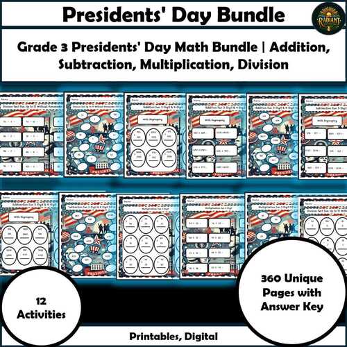 Grade 3 Presidents' Day Bundle | Addition, Subtraction, Multiplication ...