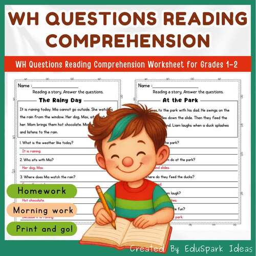 1st-2nd grade WH Questions Reading Comprehension Worksheets by EduSpark ...
