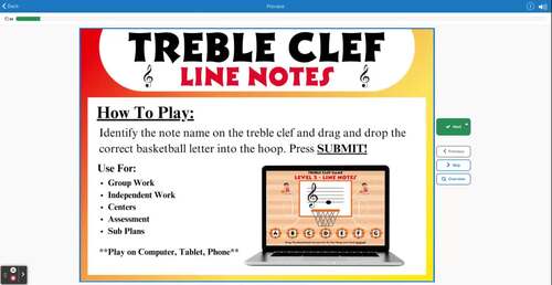 Basketball Treble Clef Digital Game - Level 2 Line Notes | Music Boom Cards