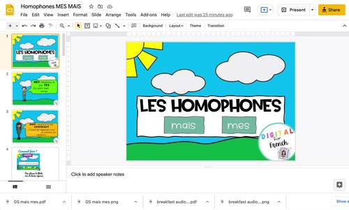 Google Slides Activity for French Immersion: Homophones MAIS - MES