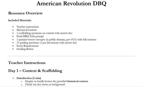 American Revolution DBQ by PBL History & Civics | TPT