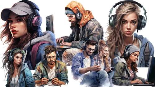 Watercolor Gamers Clipart Set of 20 Files by ArtisticTimberStudio