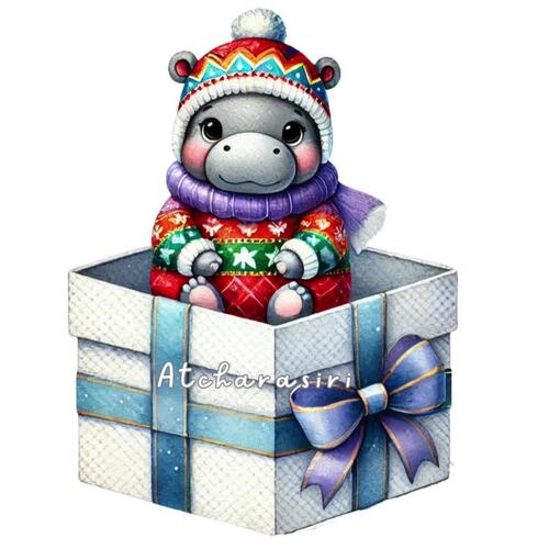 Cute Christmas Hippo Watercolor Clip Art - Set of 14 PNG Files | TPT