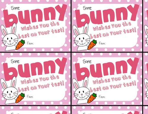 Rabbit-Themed Testing Motivation Treat Tag- Some bunny wishes you the ...