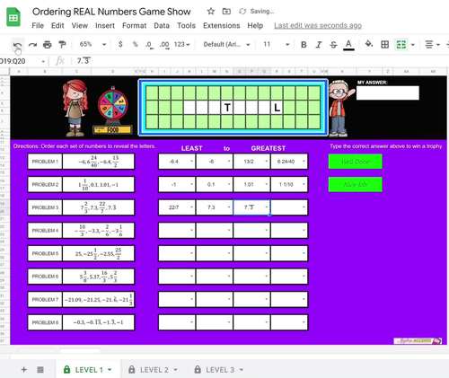 Google Sheets Digital Game Show Ordering Rational and Irrational ...