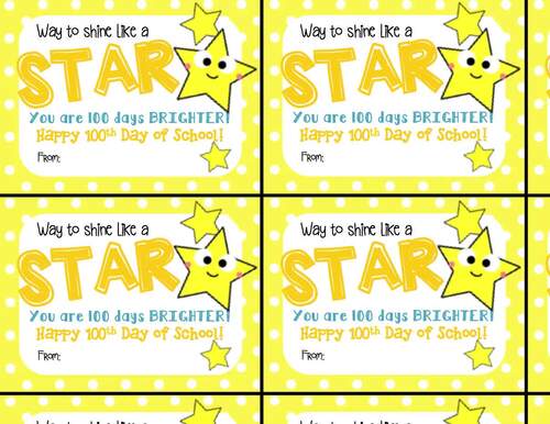 Star Stress Ball/ Highlighter/ Pen/ Starburst 100th Day of School Gift Tag