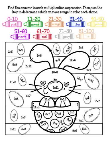 Spring Easter Color By Word Answer Multiply 0-12 Activity March April ...
