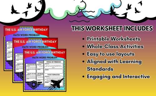 THE U.S AIR FORCE BIRTHDAY MATH WORD PROBLEM WORKSHEET Grade 2-8