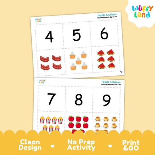 Food Theme Number Matching Cards 1-12 | Preschool Math Counting Center