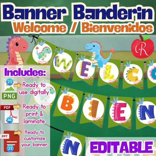 Dinosaur Banner – Bienvenidos/ Welcome | Editable Classroom Bulletin ...