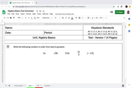 Factoring and Rational Expressions Test Generator (Google Sheets) by SR ...