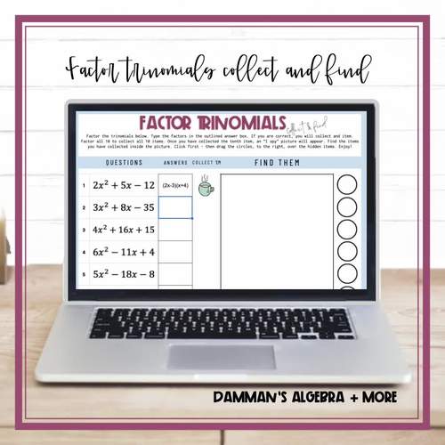 Factoring trinomials self-checking digital activity - collect and find