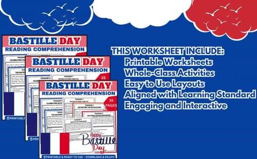 Bastille Day Reading Comprehension Passages Worksheets, 6th 7th 8th 9th ...