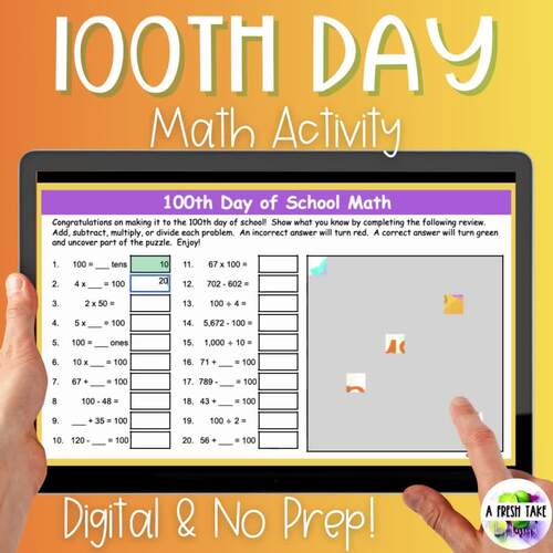 Pixel Art Math 100th Day of School Math Activity Google Sheets Self-Grading
