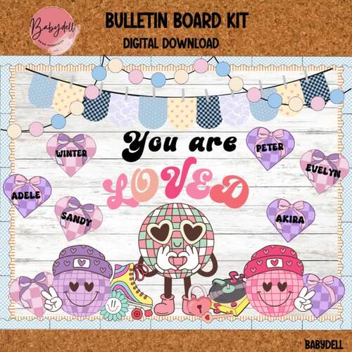 Groovy Valentine’s Bulletin Board Decor Retro February Display Editable ...