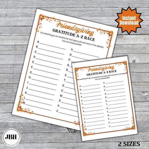 Printable Friendsgiving Gratitude Game, A-Z Race Activity, Alphabet Race