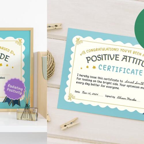 Positive Attitude Certificate of Achievement - Optimism Classroom Award
