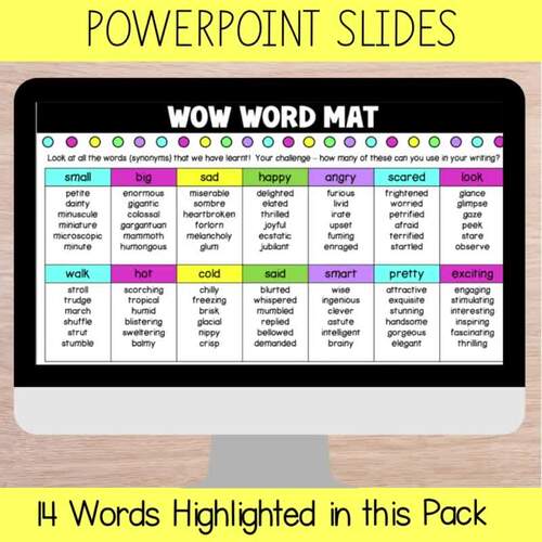 WOW Words-Vivid Vocabulary: Synonyms to Improve Writing- PDF & Slides ...