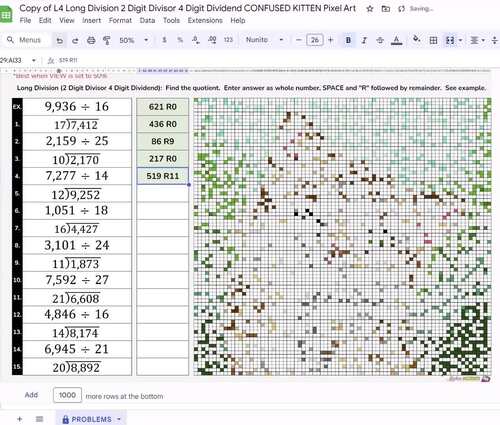 LONG DIVISION 2 Digit Divisor 4 Digit Dividend Pixel Art Math Activity