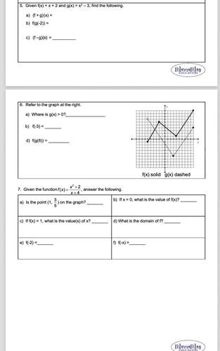Precalculus Quizzes & Keys - Algebra Review & Functions Unit - Functions