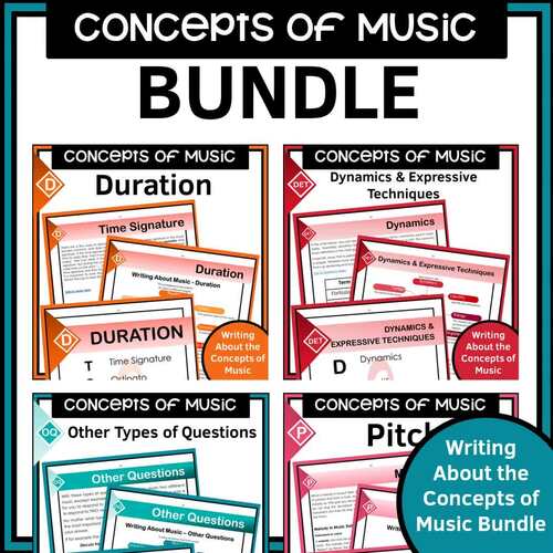 Writing About the Concepts of Music Bundle by Jooya Teaching Resources