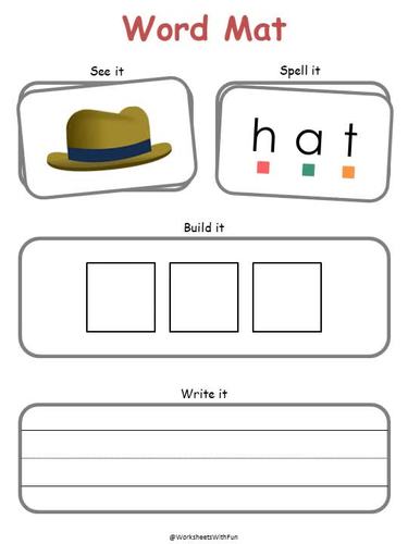 CVC Words Worksheet, Word Building Mat, Pictures, Blending, Phonics, T-296
