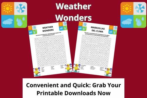 Weather Word Search- Available in (English & Spanish). For K-2nd grade.