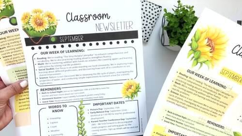 Editable Newsletter Templates - Sunflowers, Weekly & Monthly, Back to ...