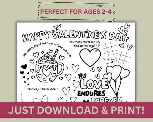 Christian Valentine's Activity Placemat Printable, Toddler Valentine's ...