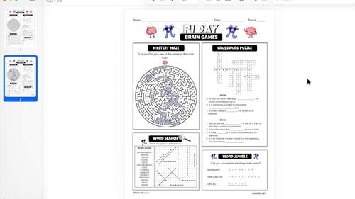 No Prep Sub Plans Pi Day Activities Fun Puzzle Worksheet Printable Games