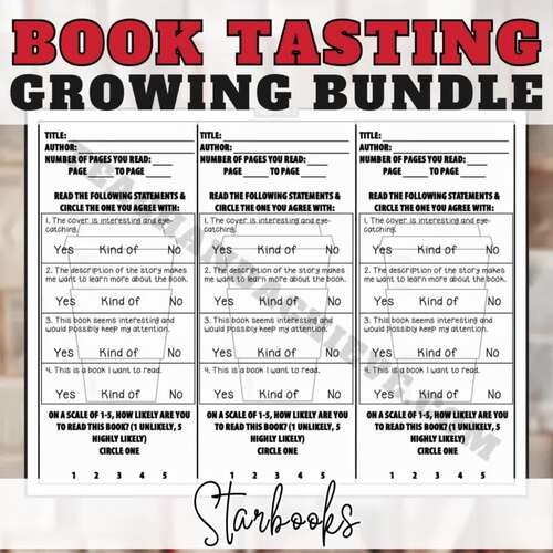 Growing Bundle - Book Tasting Trifold Brochure Handout & Discussion Pages