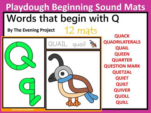 Playdough Beginning Sound Mats /Words that begin with Q playdough mats