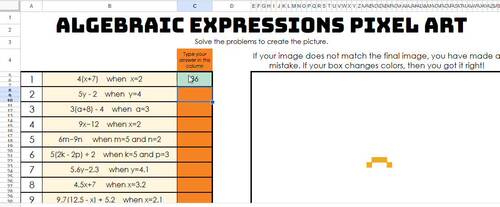 Algebraic Expressions Winter Pixel Art- Self-Checking Digital Christmas ...