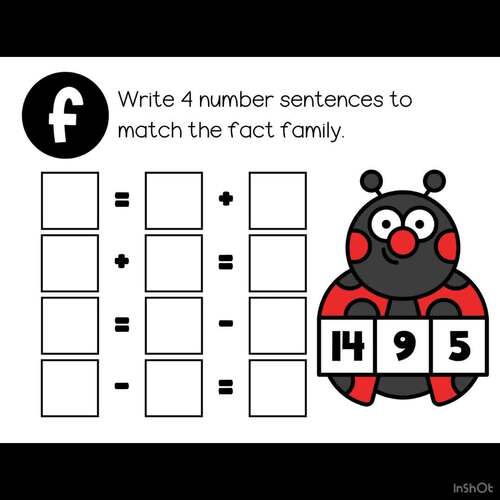 Spring Ladybug Addition & Subtraction Fact Families within 20 Task Cards