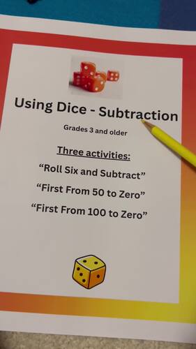 Using Dice - Subtraction by Mary Ann Hubl | TPT