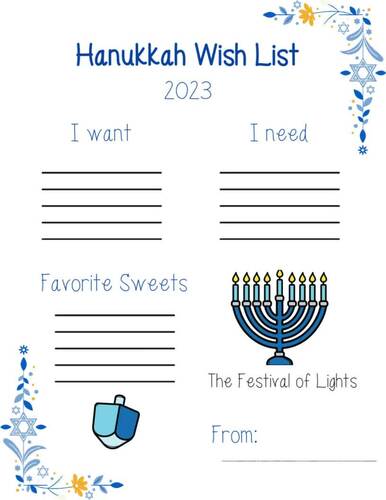 Hanukkah Wish List Writing by Tiffany Allen | TPT