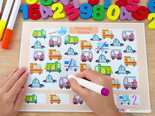 I Spy Cars & Trucks Worksheets : Search, Count and Write Numbers ...