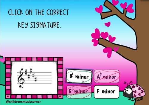 Valentine Minor Key Signature Digital Task Cards on Boom Cards™ | TPT