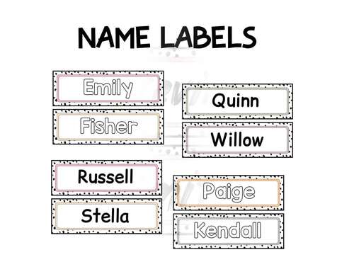 Printable Boho Spotty Name Labels, Editable Classroom Labels, Posters