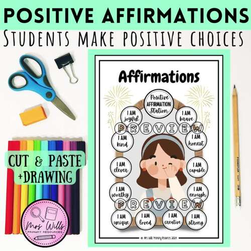 Positive Student Affirmations Self Portrait Drawing Activity + Cut ...