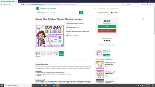 Syllables Phonics for Google Slides Distance Learning by Kinders Hero