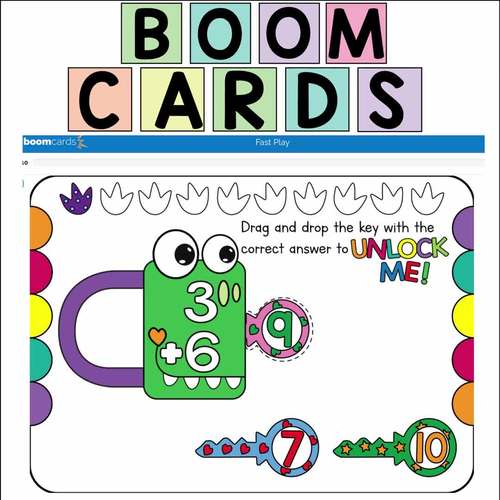 Boom Cards Distance Learning | Unlock the Dinosaur | Math Addition