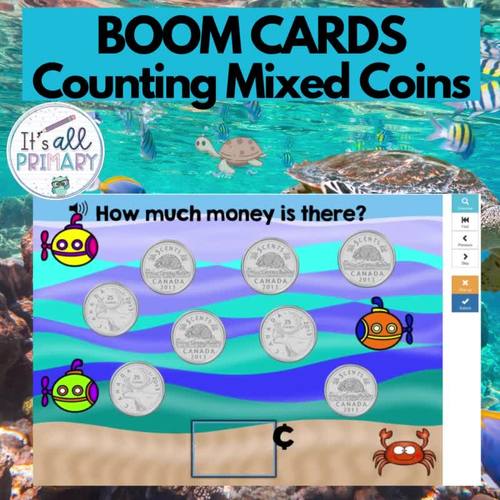 Canadian Money Counting Mixed Coins - BOOM™ CARDS by It's All Primary