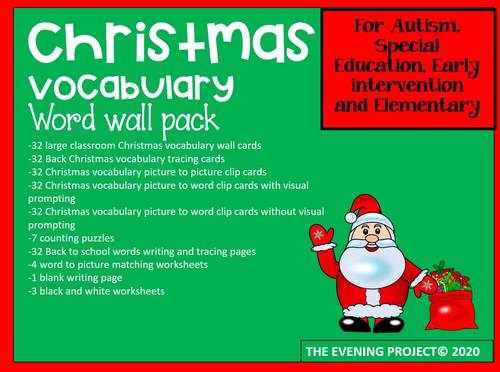 Christmas vocabulary Word wall pack/clipcard/writing/tracing/worksheets ...