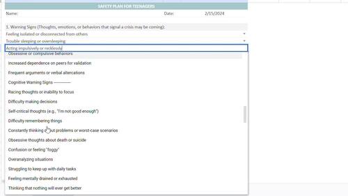Safety Plan for Teenagers Crisis Template Mental Health Coping Strategies