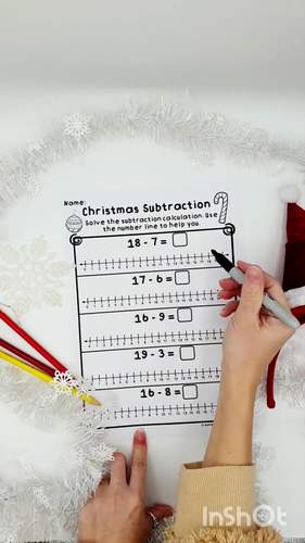 Christmas Subtraction with a Number Line Worksheet Task Card Bundle 1st ...